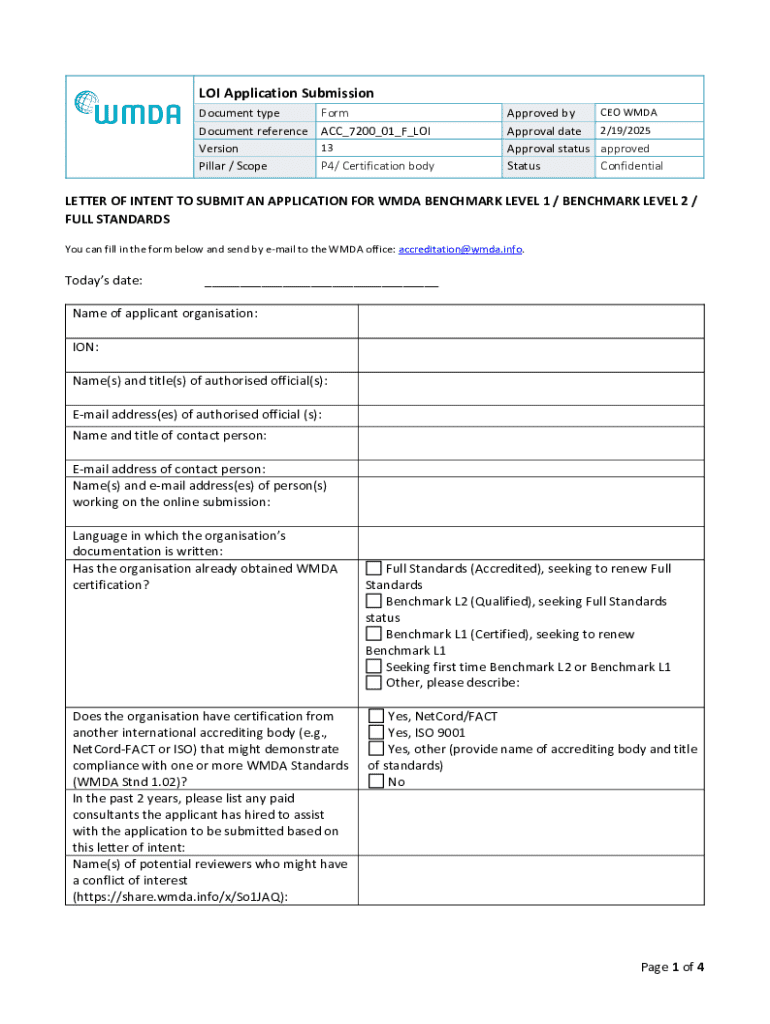 Fillable Online Letter of Intent to Submit an Application for Wmda ...