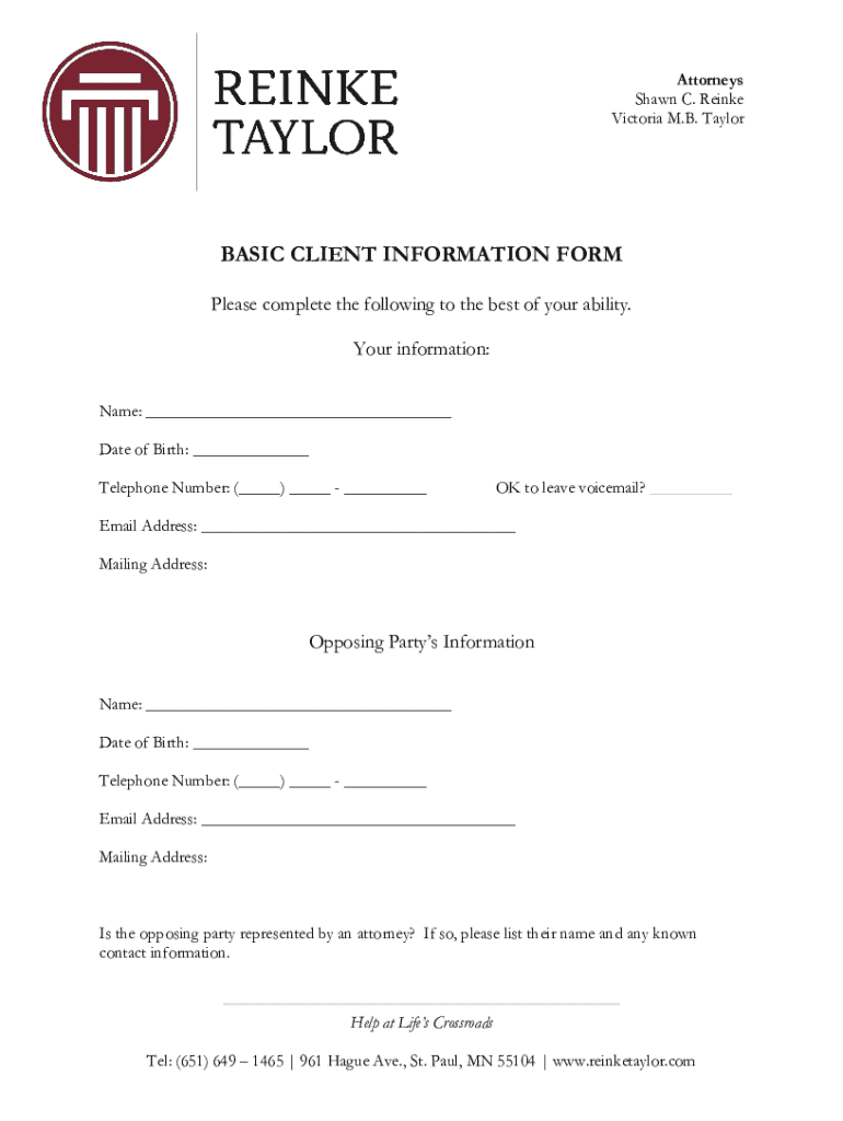 Fillable Online Basic Client Information Form Fax Email Print - pdfFiller