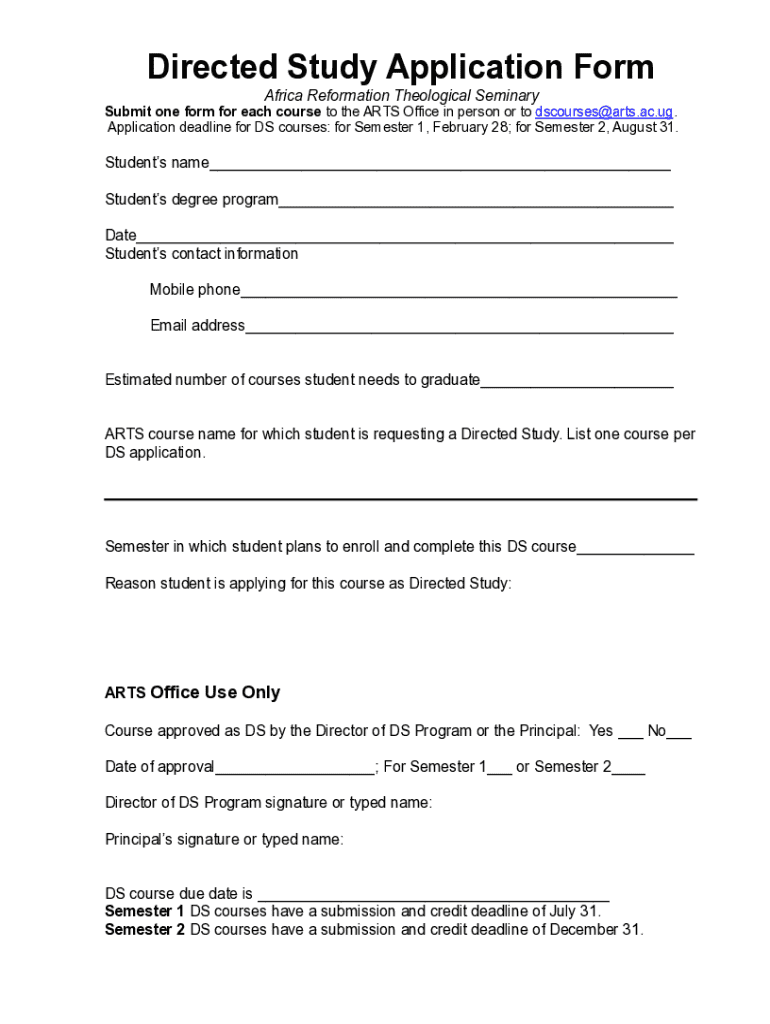 Fillable Online Directed Study Application Fax Email Print - pdfFiller