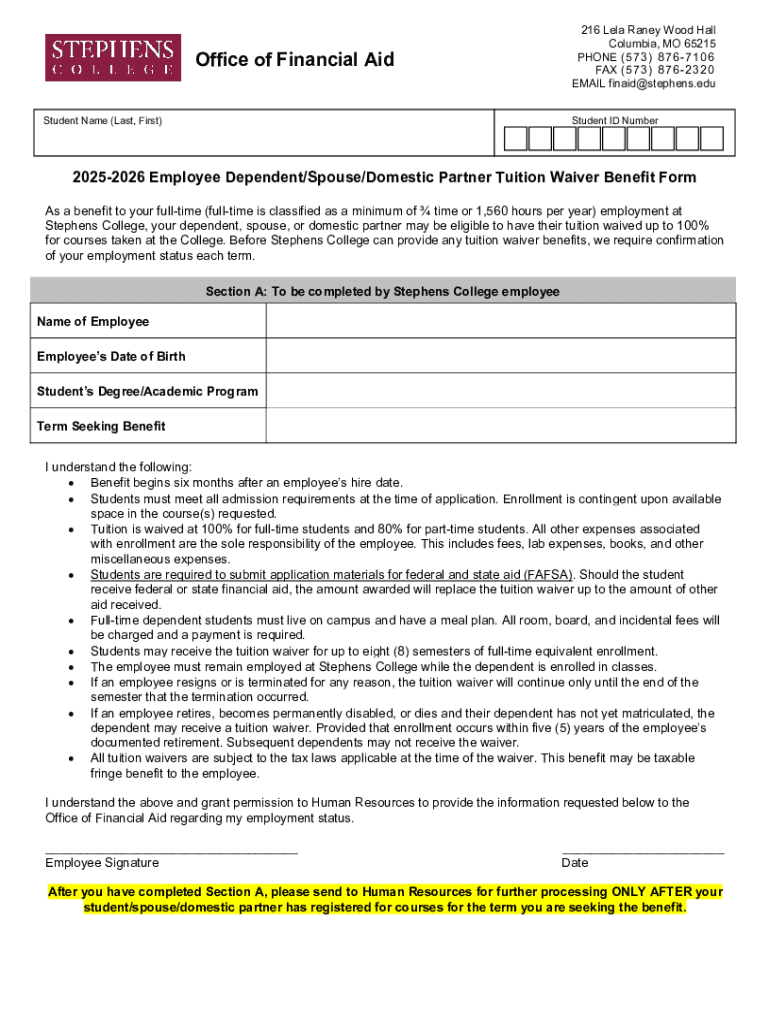 Fillable Online Employee Dependent Tuition Waiver Form Fax Email Print ...