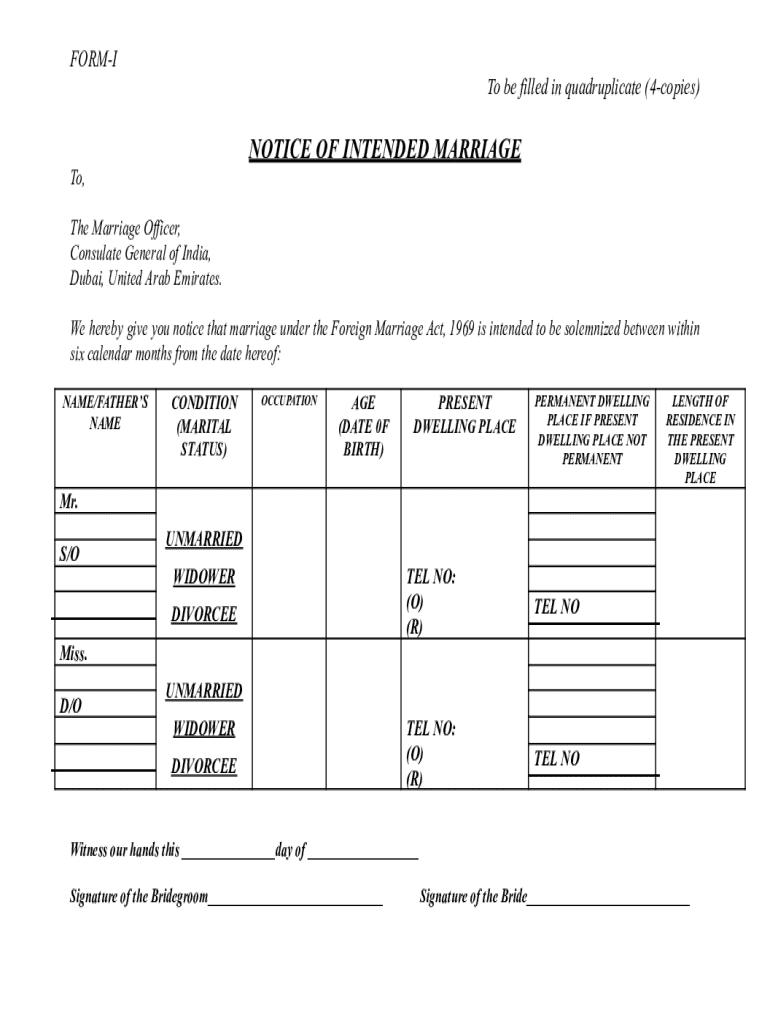 Fillable Online Notice of Intended Marriage Fax Email Print - pdfFiller