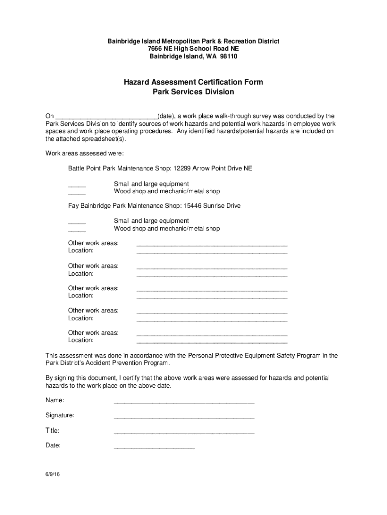 Fillable Online Hazard Assessment Certification Fax Email Print - pdfFiller