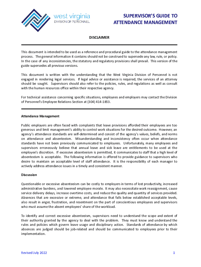 Fillable Online Supervisor’s Guide to Attendance Management Fax Email Print - pdfFiller