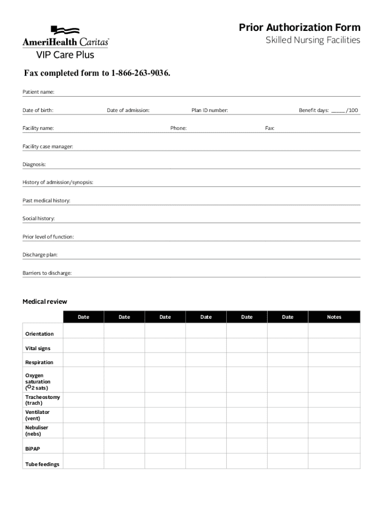 Fillable Online Prior Authorization Form for Skilled Nursing Facilities ...