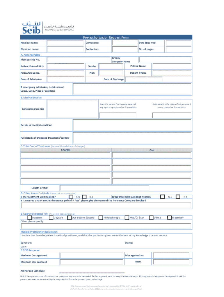 Fillable Online Pre-authorization Request Form Fax Email Print - pdfFiller