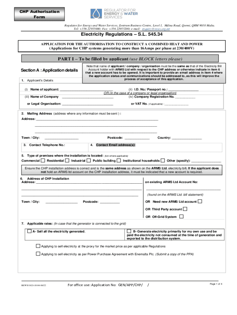 Fillable Online Application for the Authorisation to Construct a Combined Heat and Power Fax ...