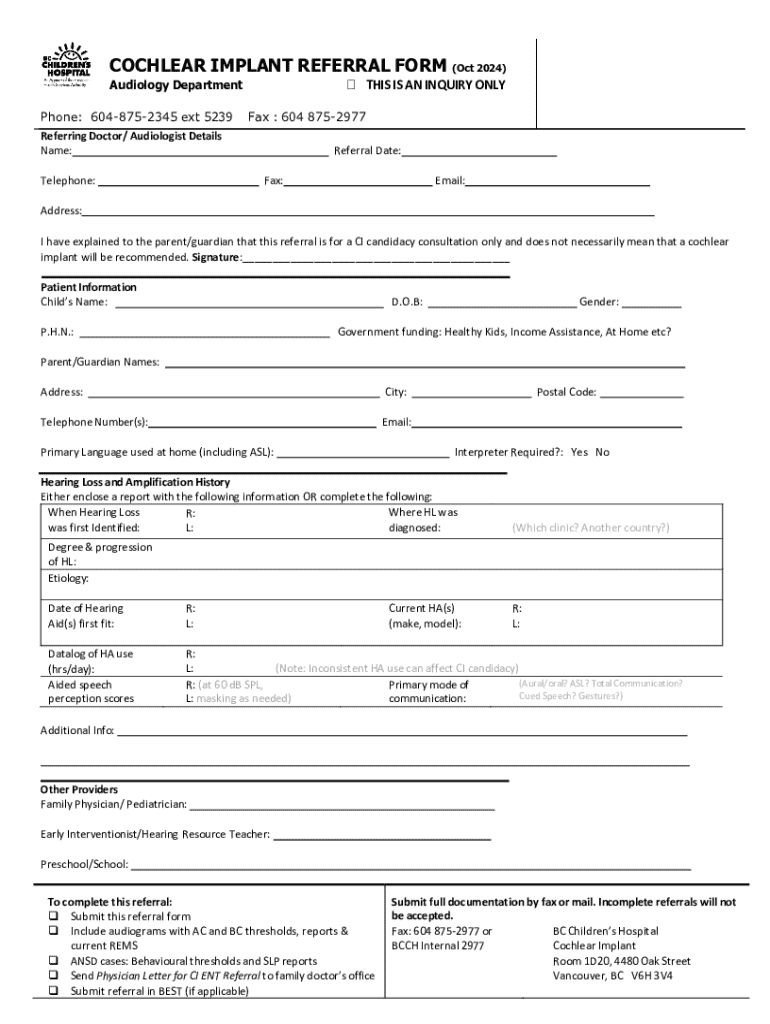 Fillable Online Cochlear Implant Referral Form Fax Email Print - pdfFiller