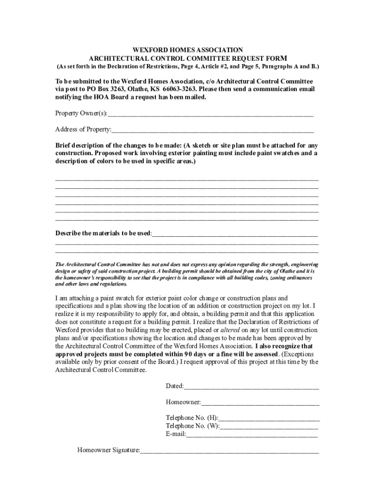 Fillable Online Architectural Control Committee Request Form Fax Email Print - pdfFiller