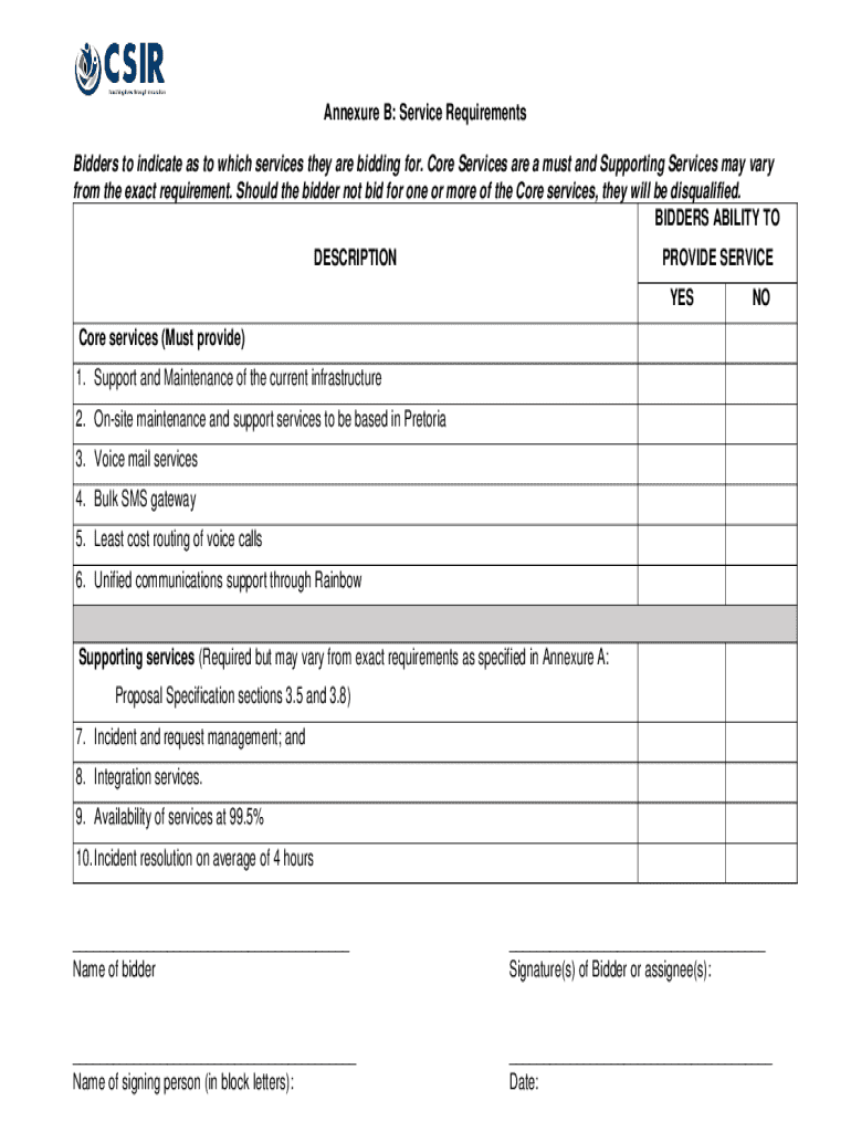 Fillable Online Service Requirements for Bidders Fax Email Print - pdfFiller