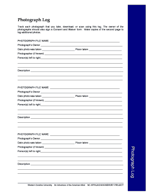 Fillable Online aam wcu Photograph Log - Western Carolina University ...