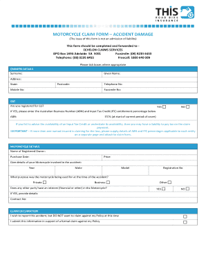 Fillable Online MOTORCYCLE CLAIM FORM ACCIDENT DAMAGE Fax Email Print ...