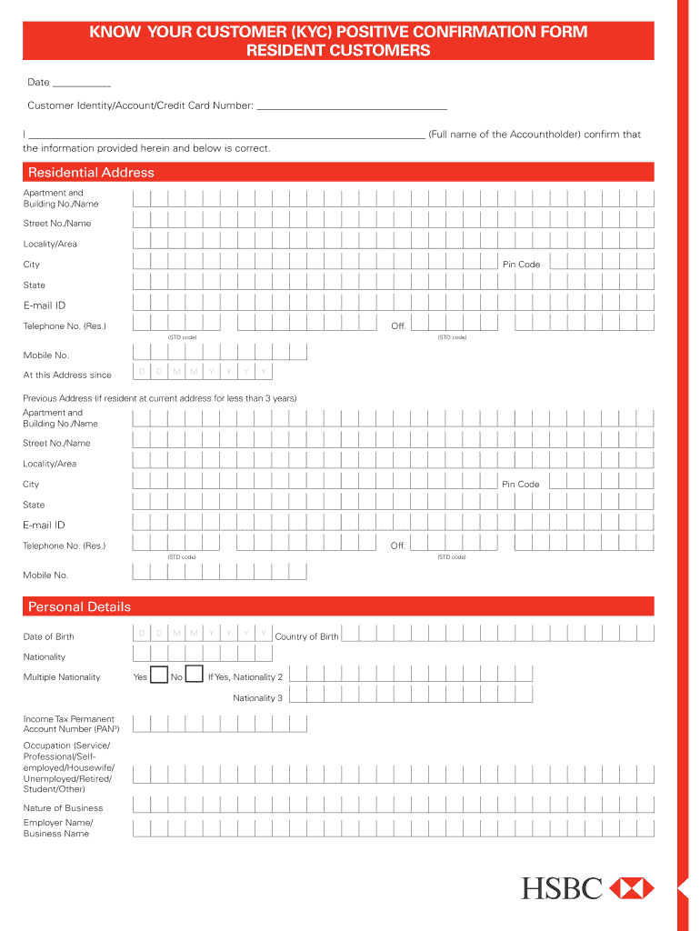 Fillable Online hsbcbusinessdirect co (kyc) positive confirmation form ...
