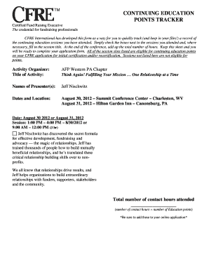 Fillable Online CFRE Tracker Form - AFP Western Pennsylvania Fax Email ...