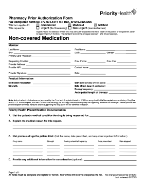 Fillable Online Non covered medication prior authorization form. Prior ...