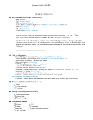 Fillable Online oir umbc Common Data Set 20132014 GENERAL INFORMATION A0 - oir umbc Fax Email ...