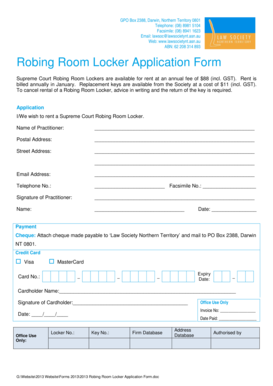 Fillable Online lawsocietynt asn Robing Room Locker Application Form ...