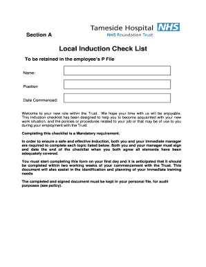 Fillable Online Local Induction Check List Fax Email Print - pdfFiller