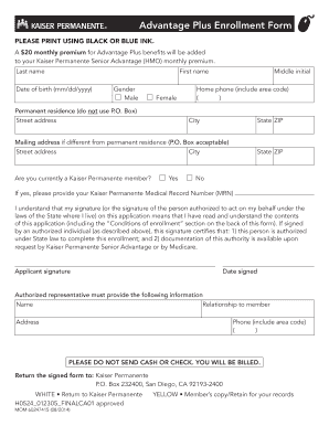 Fillable Online medicare kaiserpermanente 2015 Advantage Plus ...