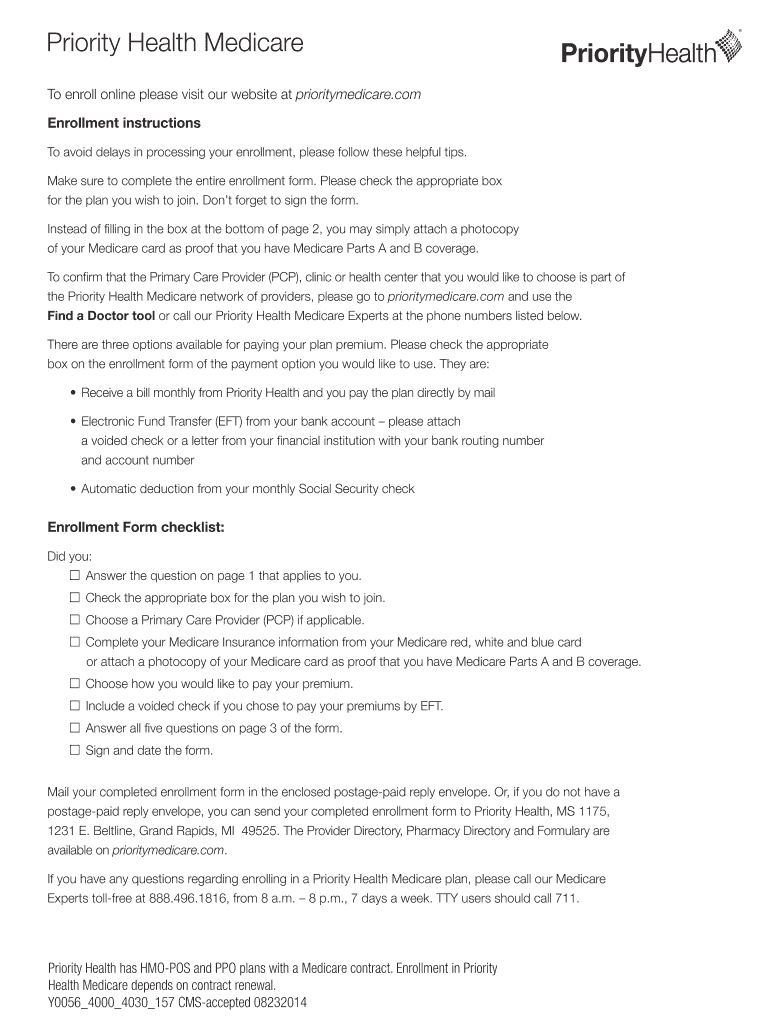 Fillable Online 2015 Medicare Advantage Enrollment Form. Instructions ...