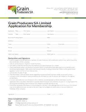 Fillable Online new ppsa org Grain Producers SA Limited Application for ...