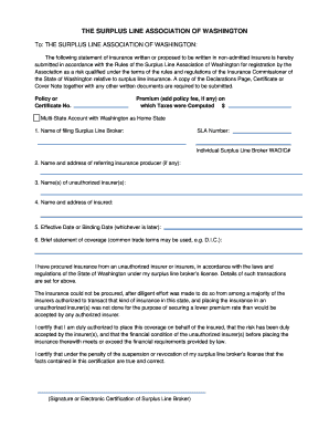 Fillable Online THE SURPLUS LINE ASSOCIATION OF WASHINGTON - IPOA Fax ...