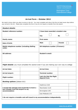 Fillable Online Oct 12 NTIC Arrivals Form Fax Email Print - pdfFiller