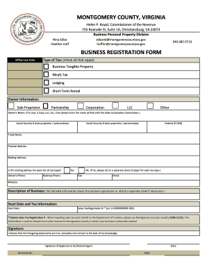 Fillable Online montgomerycountyva BUSINESS REGISTRATION FORM ...