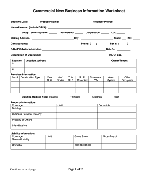 Fillable Online Commercial New Business Information Worksheet ...