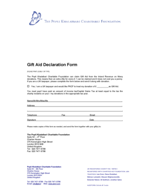 Fillable Online Gift Aid Declaration Form - Popli Khalatbari Charitable ...