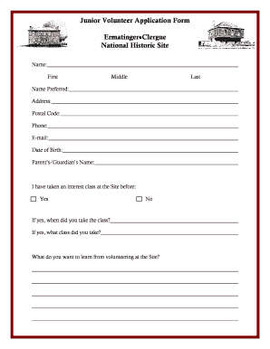 Fillable Online Junior Volunteer Application Form Fax Email Print - pdfFiller