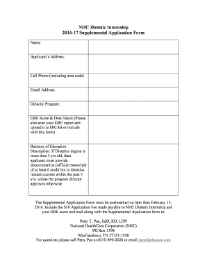 Fillable Online NHC Dietetic Internship 2016-17 Supplemental Application Form Fax Email Print ...