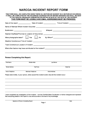 Fillable Online narcoa NARCOA INCIDENT REPORT FORM Fax Email Print ...