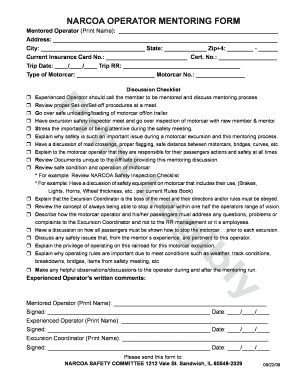 Fillable Online narcoa NARCOA OPERATOR MENTORING FORM - narcoa Fax ...