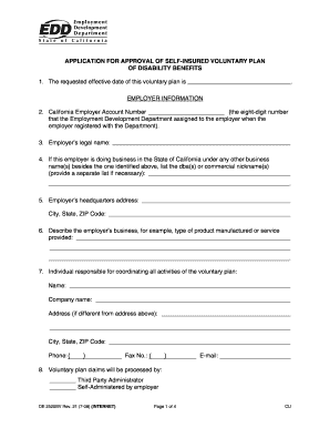 Fillable Online edd ca Application For Approval of Self-Insured ...