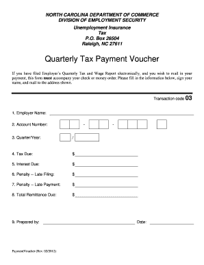 Fillable Online Quarterly Tax Payment Voucher - Employment Security Fax ...
