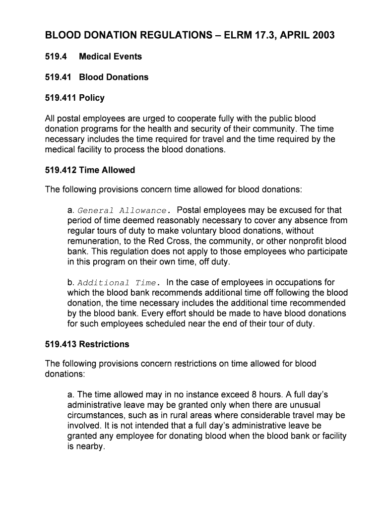 Fillable Online BLOOD DONATION REGULATIONS ELRM 17 Fax Email Print ...