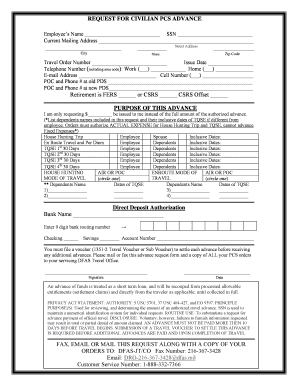 Fillable Online dfas Request for Civilian PCS Advance Form - DFAS Home ...