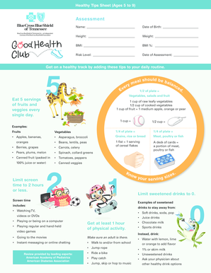 Fillable Online Healthy Tips Sheet (Ages 5 to 9) - Blue Cross and Blue ...