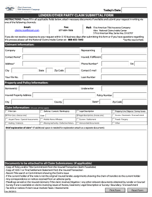 Fillable Online Lender Claim Request Form - First American Fax Email ...