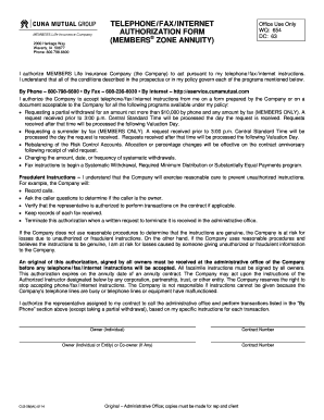 Fillable Online Telephone/Fax Authorization Form - CUNA Mutual Group ...