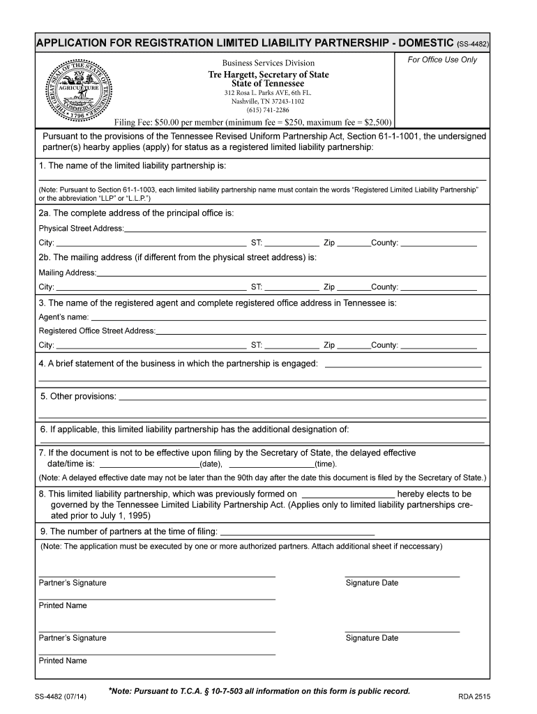 Fillable Online tennessee APPLICATION FOR REGISTRATION LIMITED ...