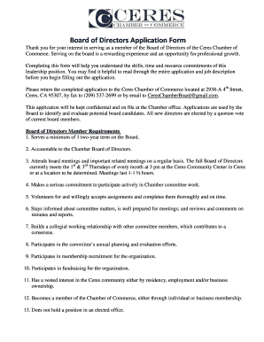 Fillable Online Board of Directors Application Form - Ceres Chamber of ...