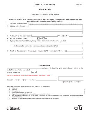 Fillable Online online citibank co Form 60 : Declaration for Person ...