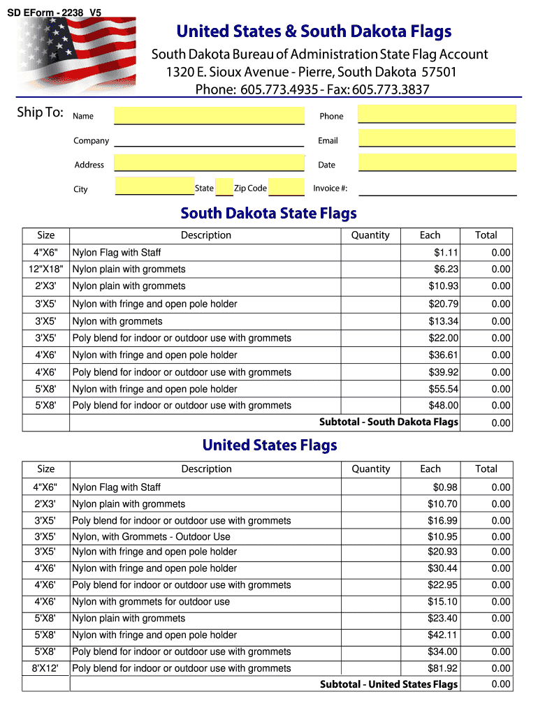 Fillable Online state sd Flag Order Form. Flag Order Form - state sd ...