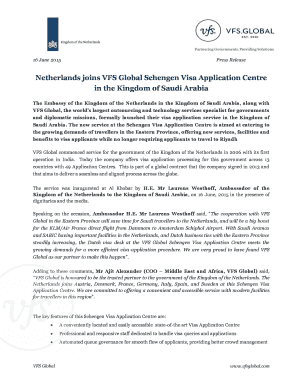 Fillable Online Netherlands joins VFS Global Schengen Visa Application ...