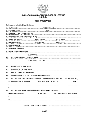 Lesotho Visa Application Form Pdf - Fill Online, Printable, Fillable ...