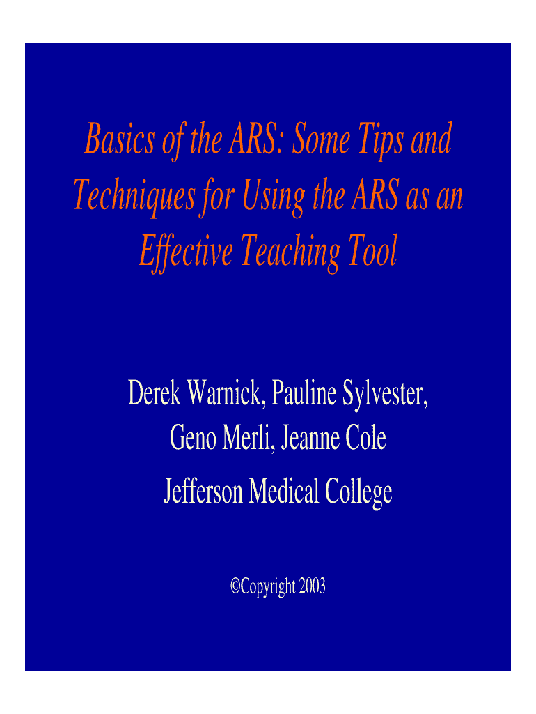 Fillable Online Basics of the ARS: Some Tips and Fax Email Print ...