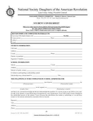 StUDent CoVeR SHeet - National Society Daughters Of The American ...