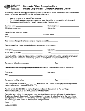Fillable Online Corporate Officer Exemption Form Private Corporation ...