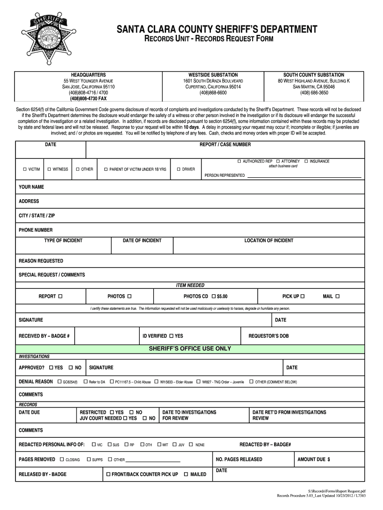 Fillable Online sccgov Report Request Form.rtf - sccgov Fax Email Print - pdfFiller